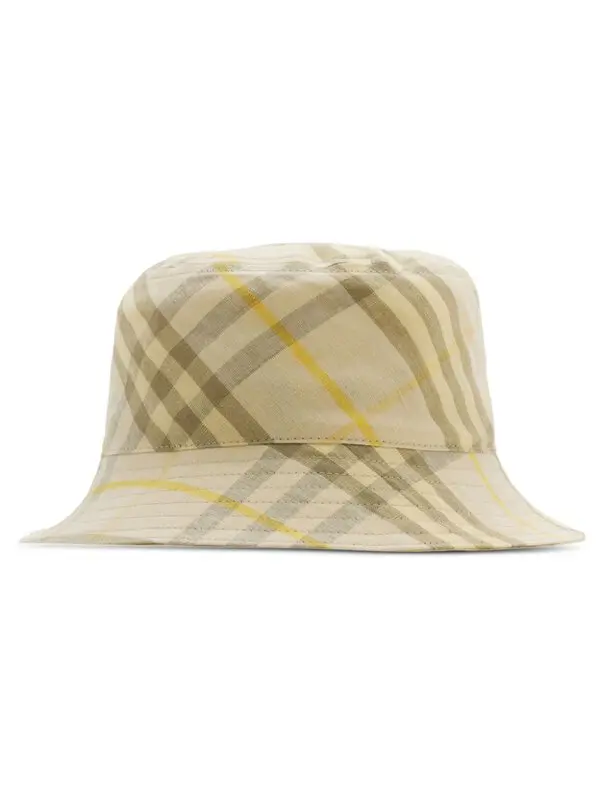 Burberry Checked Linen Bucket Hat - Neutrals