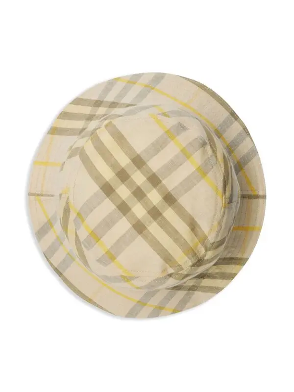 Burberry Checked Linen Bucket Hat - Neutrals