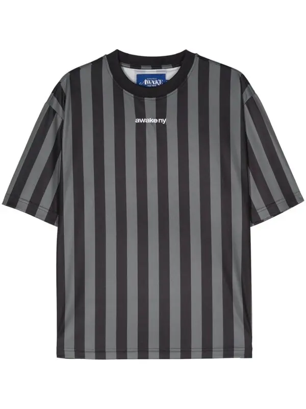 AWAKE NY Logo-embroidered Striped T-shirt - Black