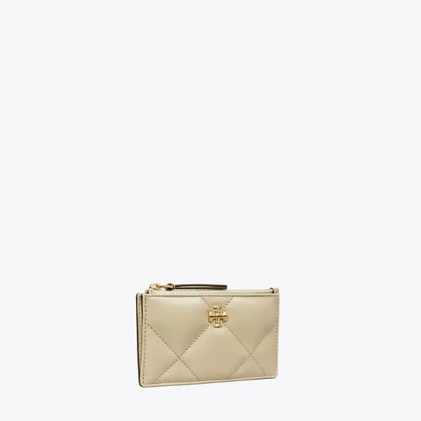 Tory Burch Kira Diamond Quilt Zip Card Case - Light Stone