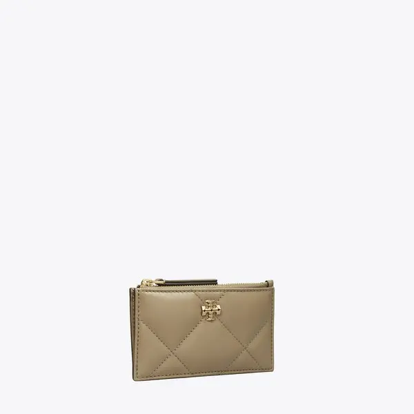 Tory Burch Kira Diamond Quilt Zip Card Case - Taupe Oak