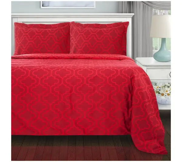SUPERIOR Cotton Trellis Pattern Duvet Cover Set, King/cal King - One-color
