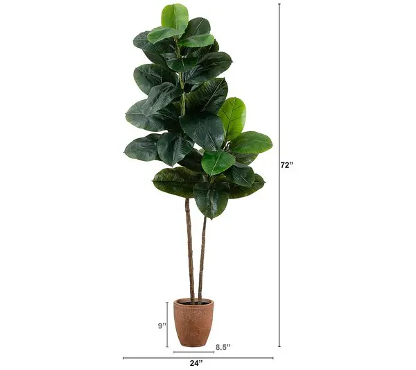 NEARLY NATURAL 6' Artificial Rubber Tree In Planter