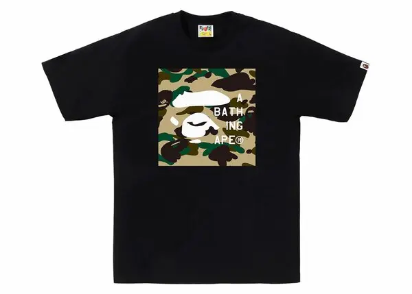 A BATHING APE 1st Camo Face Tag Logo Tee Shirt - Black