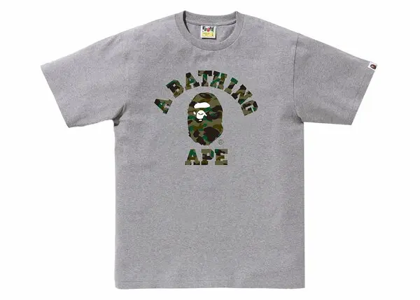 A BATHING APE 1st Camo College Tee Shirt - Grey/green
