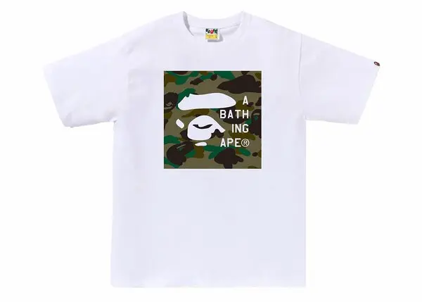 A BATHING APE 1st Camo Face Tag Logo Tee Shirt - White