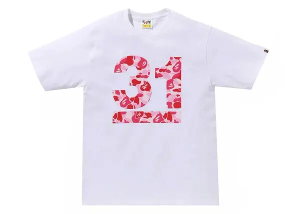 A BATHING APE 31st Anniversary Abc Camo Tee Shirt - White/pink