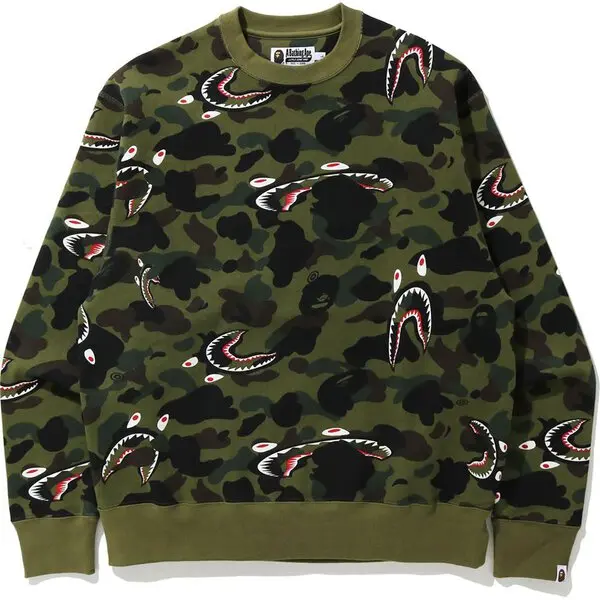 A BATHING APE Camo Shark Crewneck Sweatshirt