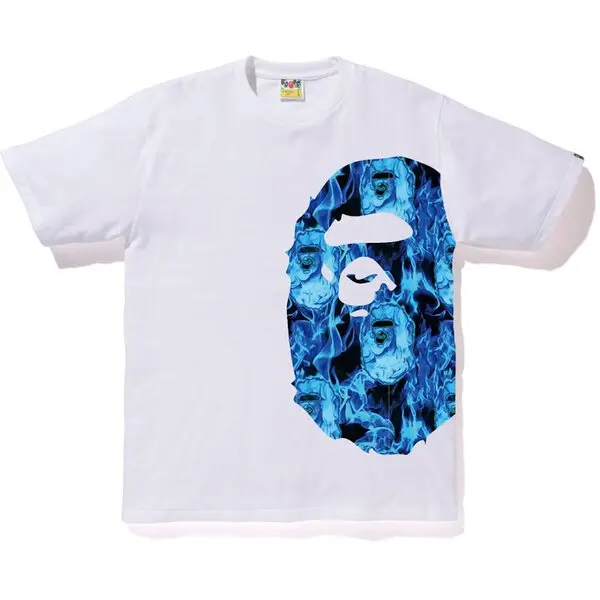 A BATHING APE Flame Side Big Ape Head Tee Shirt - White/blue