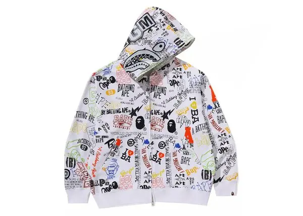 A BATHING APE Hand-drawn Pattern Shark Zip Hoodie