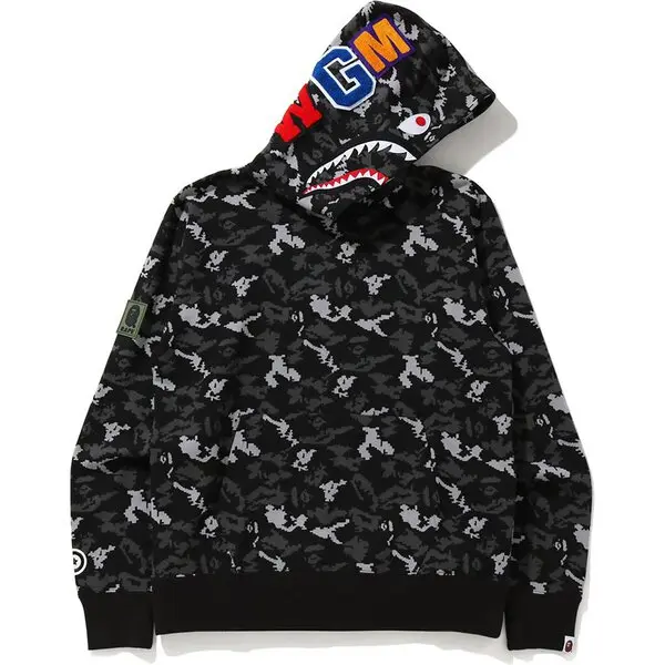 A BATHING APE Digital Camo Shark Wide Pullover Hoodie - Black