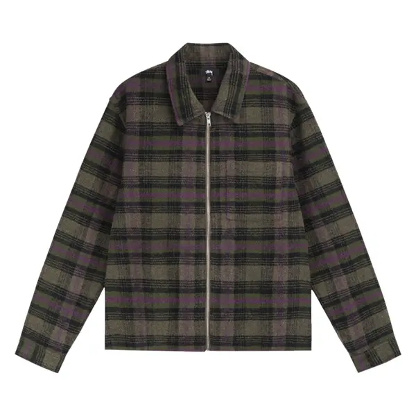 StÜssy Reed Wool Plaid Zip Shirt - Green