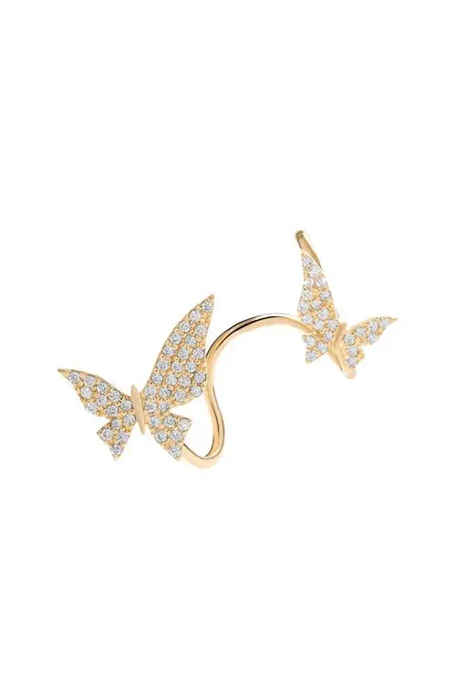 Lana Jewelry 14k Gold Diamond Double Butterfly Ear Cuff - Yellow