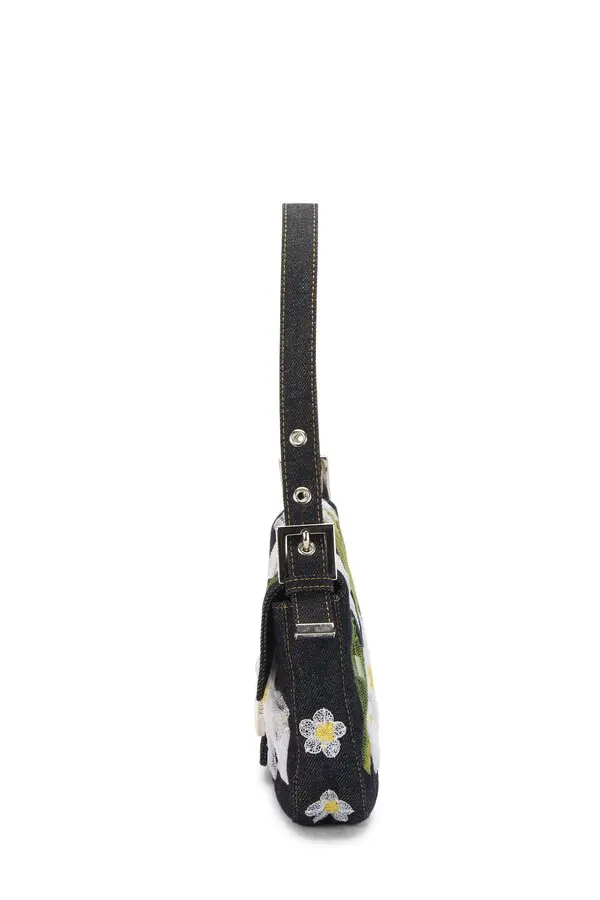 Fendi Floral Embroidered Baguette - Navy