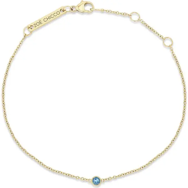 Zoe Chicco 14k Gold Gemstone Pendant Bracelet - Yellow Gold/aquamarine