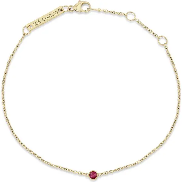 Zoe Chicco 14k Gold Gemstone Pendant Bracelet - Yellow Gold/ruby