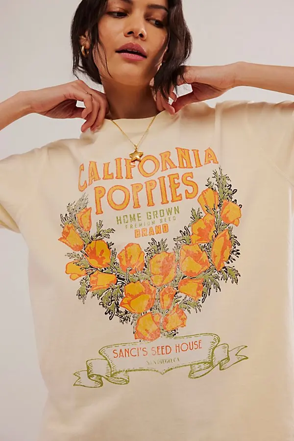RAGABOND Harvest Vintage Wash Tee - California Poppies