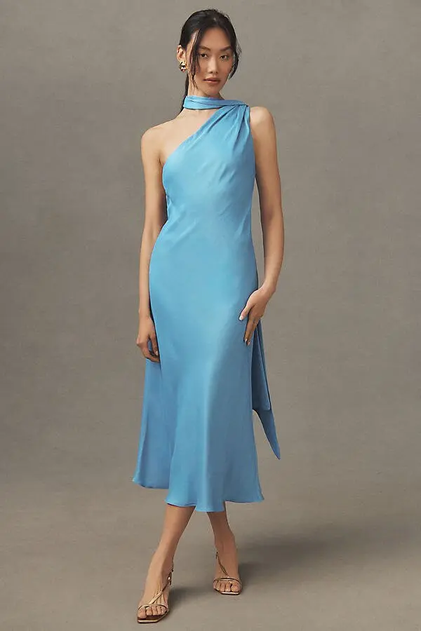 open lace back dress One Shoulder Bias Dress With Scarf main image 0