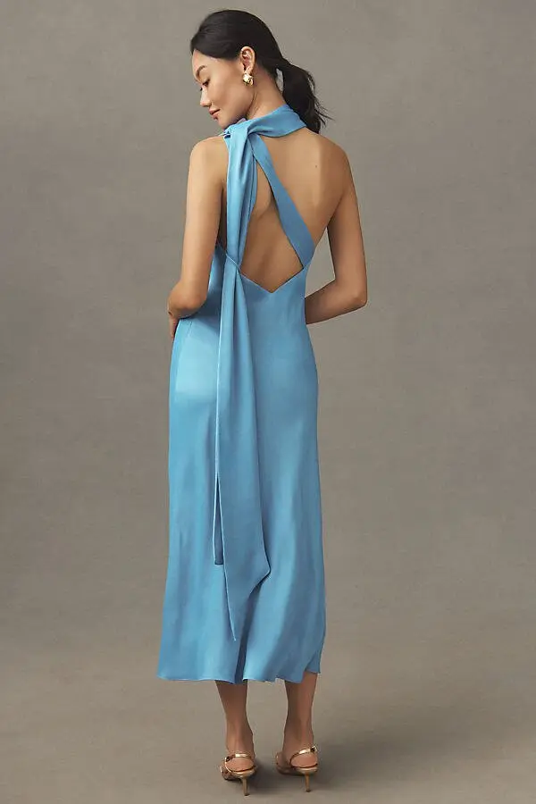 bhldn nicoletta one-shoulder tie-neck satin midi dress BHLDN Women's Sleeveless Nicoletta One-Shoulder Tie-Neck Satin Midi Dress  Size M