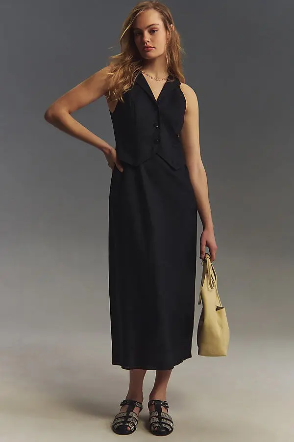 knee length dresses for ladies Black and Ivory Square Neck Vest Midi Dress main image 1
