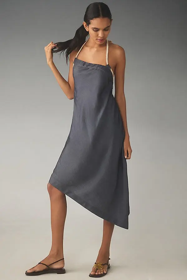 Let Me Be Rope-Neck Asymmetrical Denim Midi Dress In Blue - 41% Off |  Editorialist