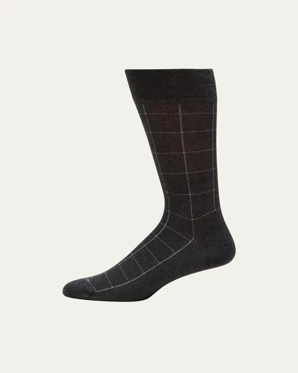 Marcoliani Windowpane Mid-calf Socks - Asphalt