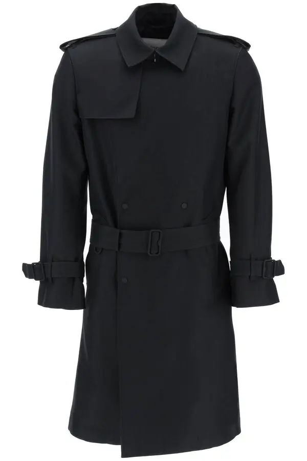 Burberry Double Breasted Silk Blend Trench Coat