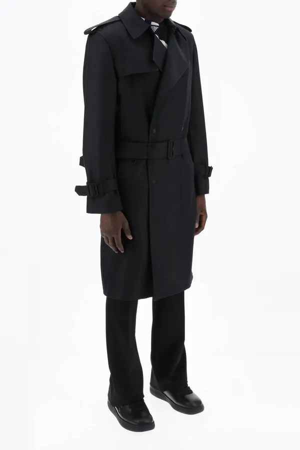 Burberry Double Breasted Silk Blend Trench Coat