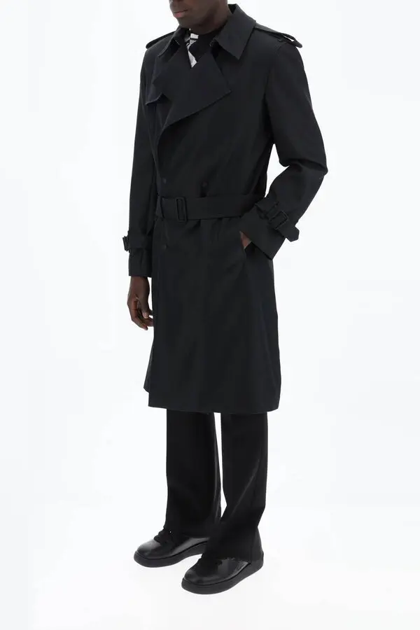 Burberry Double Breasted Silk Blend Trench Coat