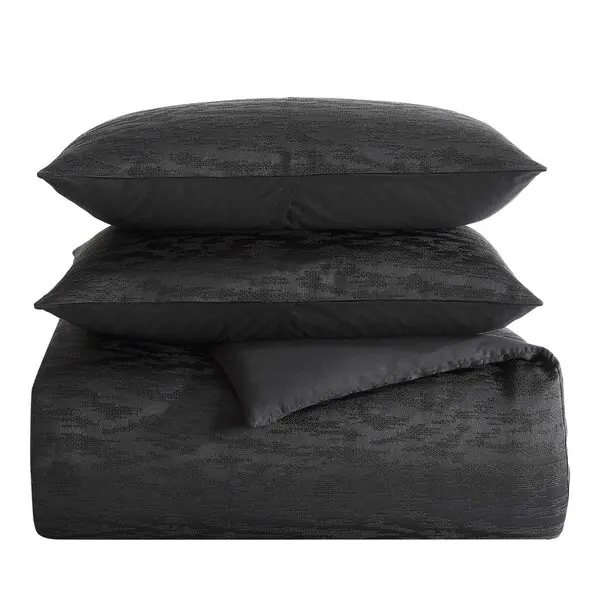 Vera Wang Illusion Textured 3 Piece Comforter Set - Black