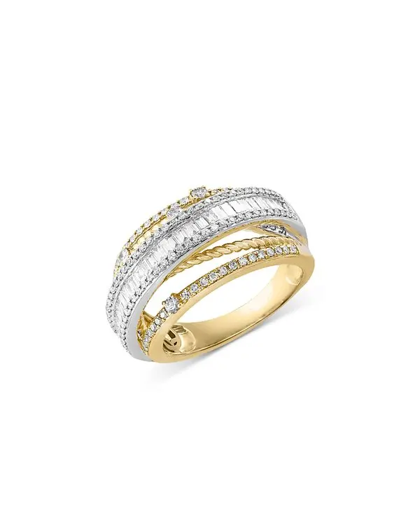 Bloomingdale'S Diamond Round & Baguette Crossover Ring, 0.90 Tcw - Gold/white