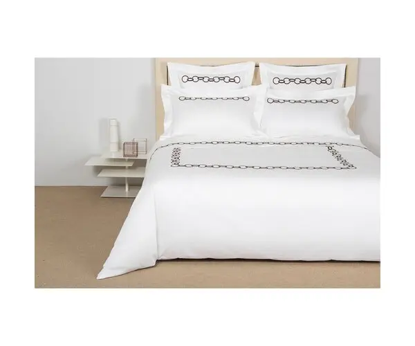 Frette Links Embroidery Duvet Cover, Queen - Chestnut/white