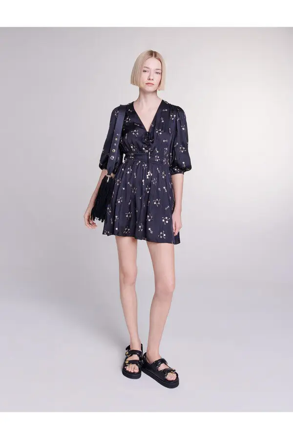 Maje Sequin-Embroidered Short Dress In Black - 40% Off | Editorialist