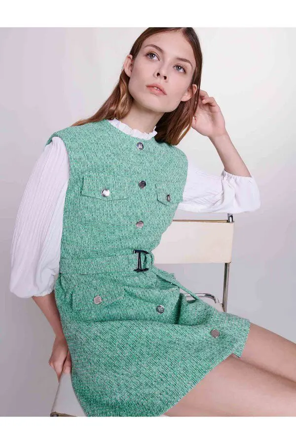 maje green tweed dress Dual-material tweed dress Green For Women