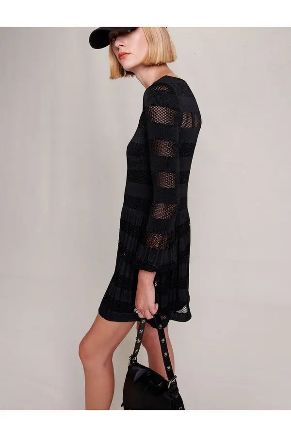 Maje Short Openwork Knit Dress In Black - 50% Off | Editorialist