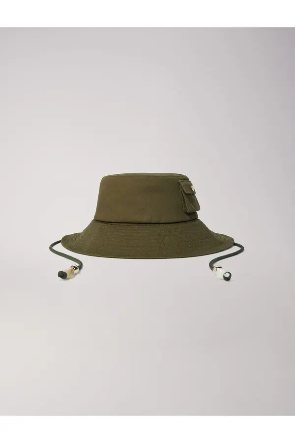 Maje Beaded Drawstring Bucket Hat - Natural