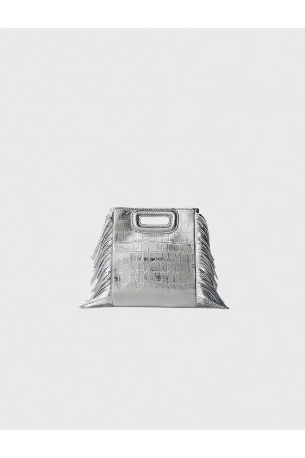 Maje Mini Embossed-leather M Bag With Chain - Silver
