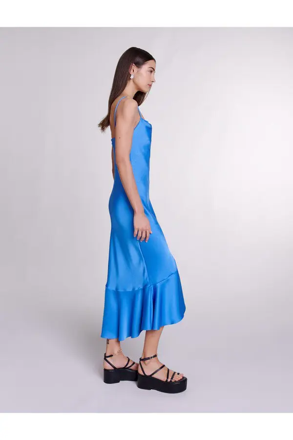 maje blue satin dress Mini satin dress with ruffles Blue For Women