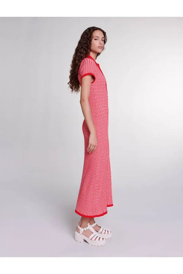 Maje Herringbone Knit Maxi Dress In Red - 40% Off | Editorialist