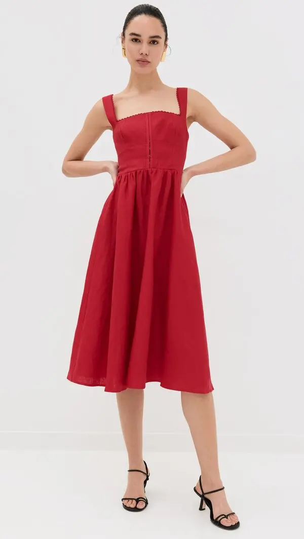Reformation Tagliatelle Linen Dress In Cherry - 50% Off | Editorialist