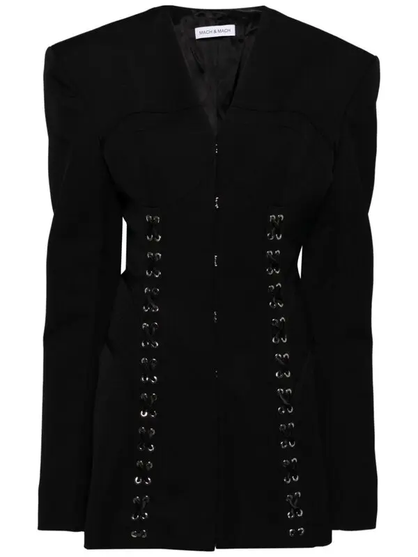 Mach & Mach Corset Hook-and-eye Wool Mini Dress