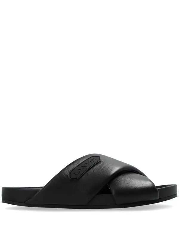 LANVIN Logo-appliqué Crossover Leather Slides