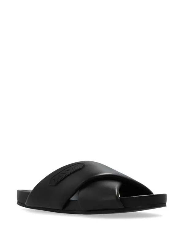 LANVIN Logo-appliqué Crossover Leather Slides