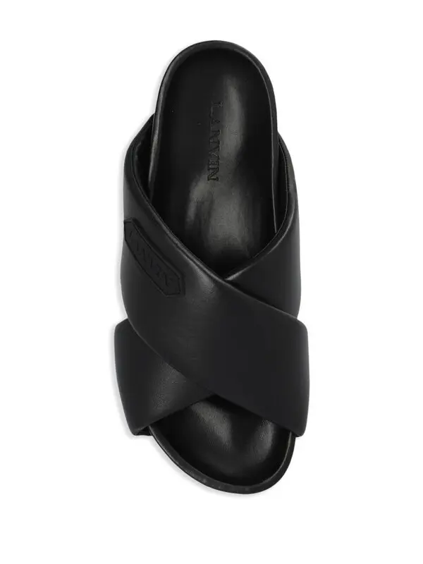 LANVIN Logo-appliqué Crossover Leather Slides