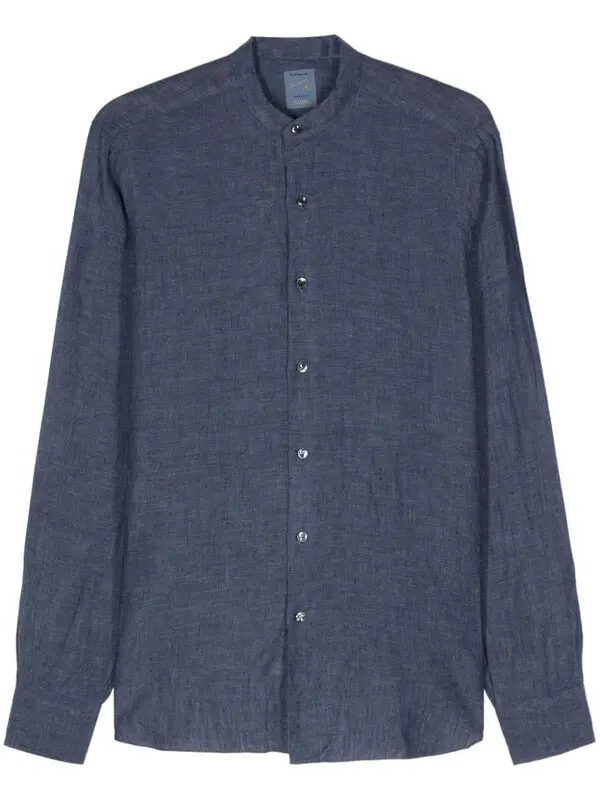 BARBA NAPOLI Long-sleeve Linen Shirt - Blue