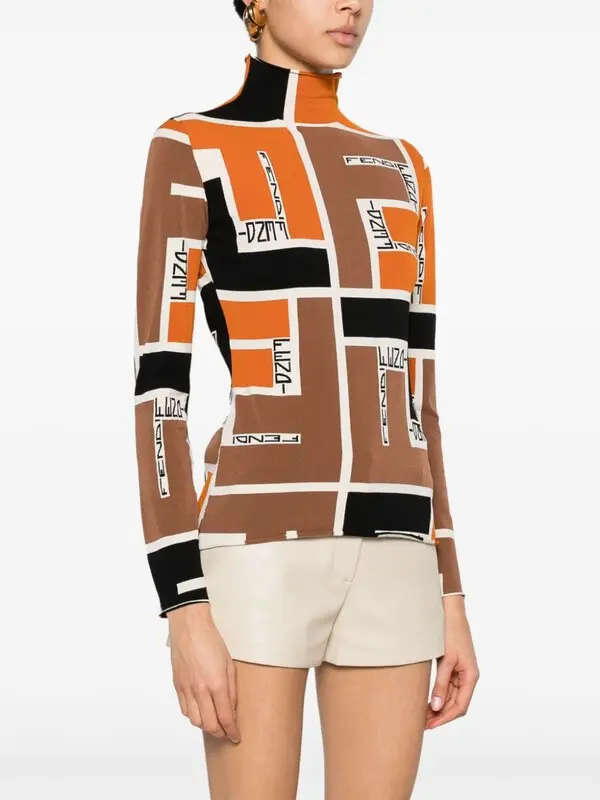 Fendi Logo-jacquard Mock-neck Blouse