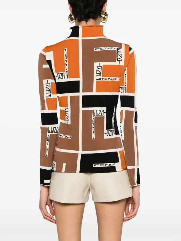Fendi Logo-jacquard Mock-neck Blouse