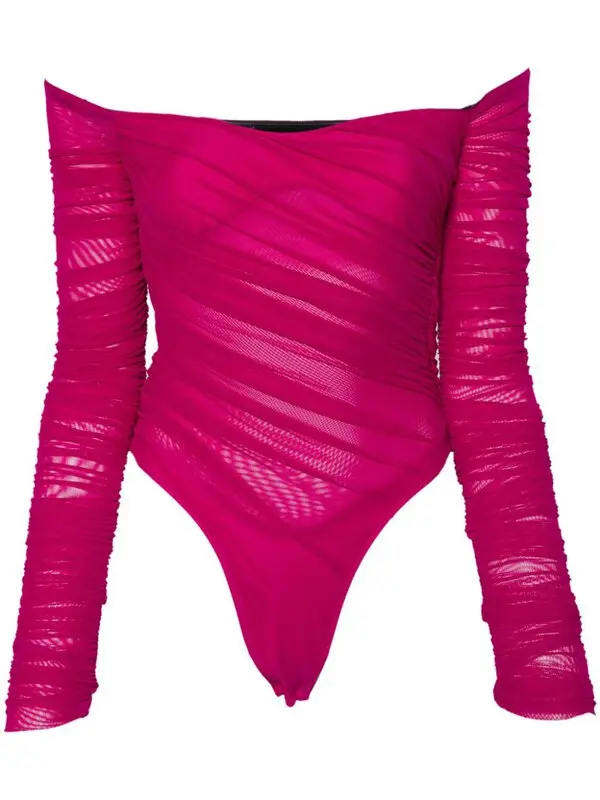 MUGLER Off-shoulder Ruched Bodysuit