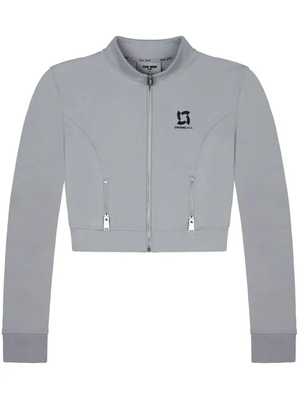TEAM WANG DESIGN Logo-print Cropped Track Jacket - Grey