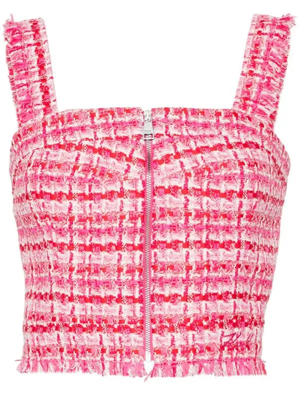Karl Lagerfeld Zip-up Bouclé Cropped Top